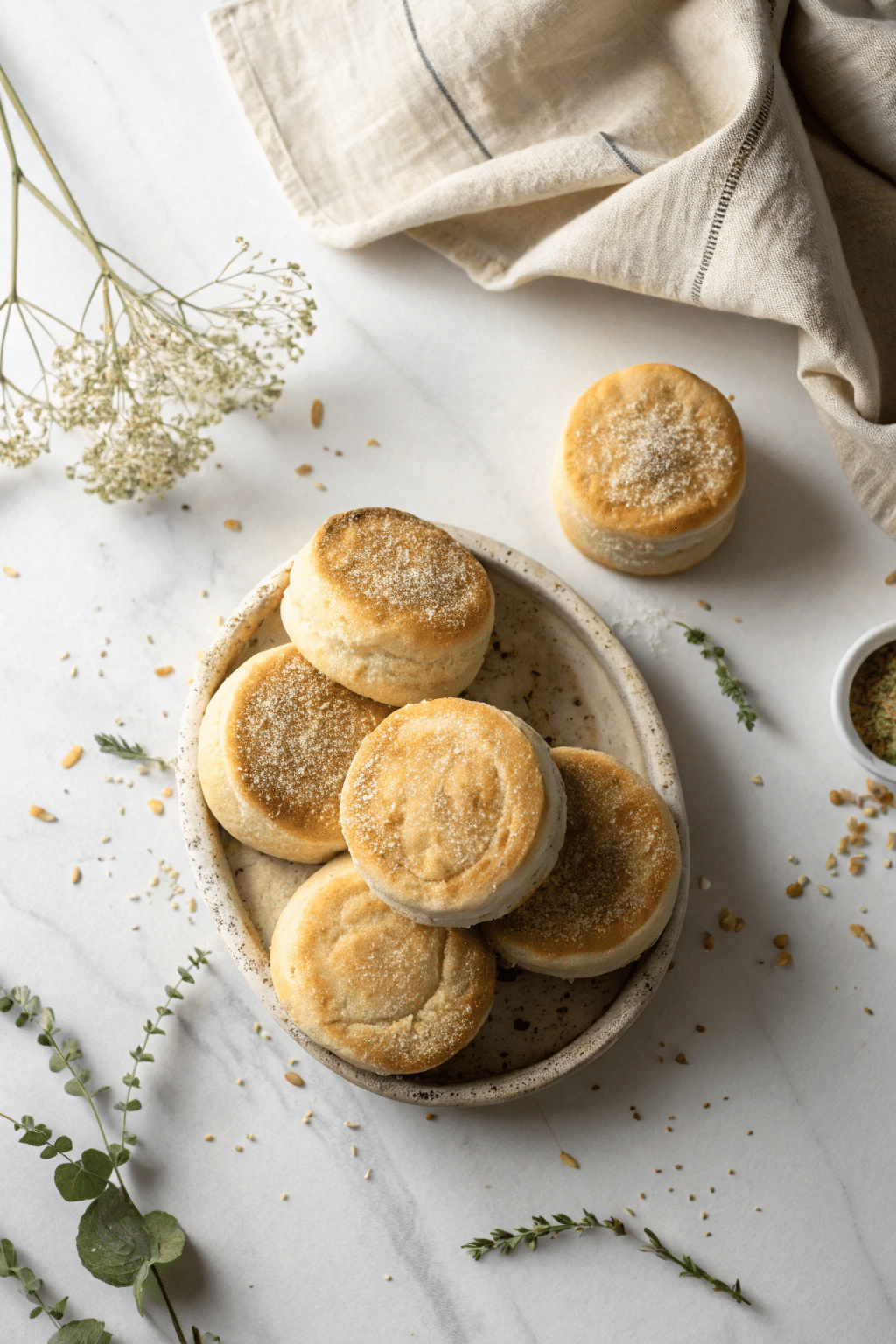 Rustic Fermented English Muffins with Cornmeal Edge
